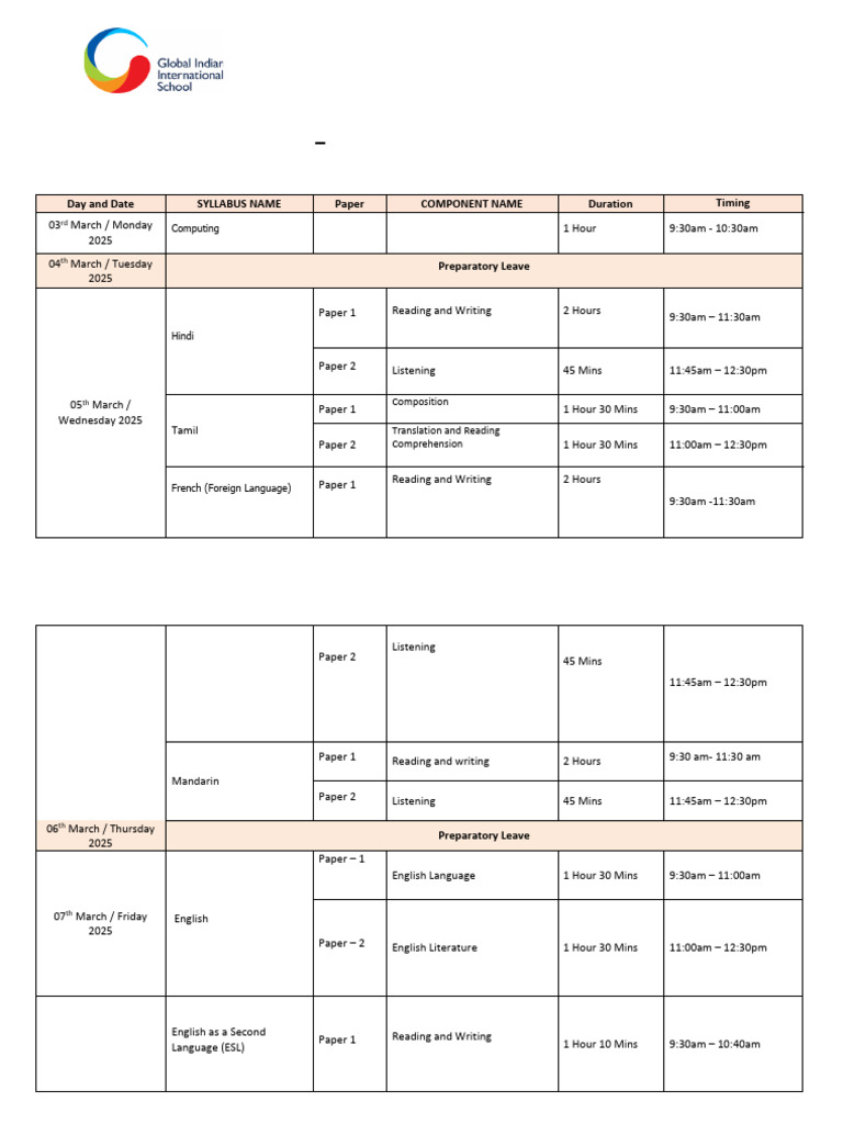 Semester 2 Exam Timetable 2024-2025 | PDF