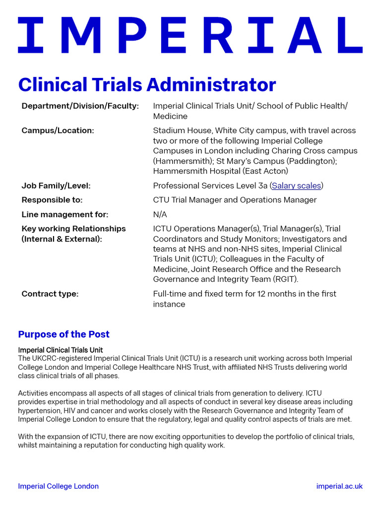 Clinical Trials Administrator Job Description | PDF | Clinical Trial