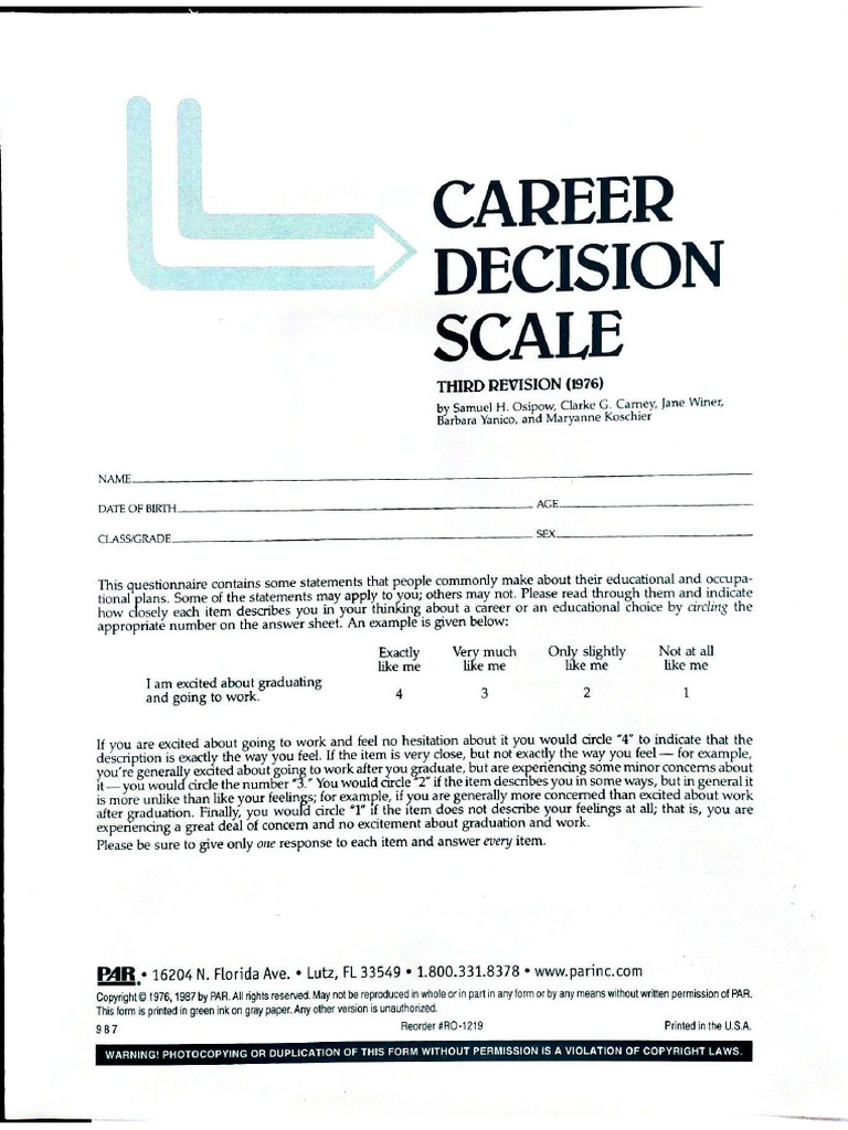 Career Decision Scale | PDF