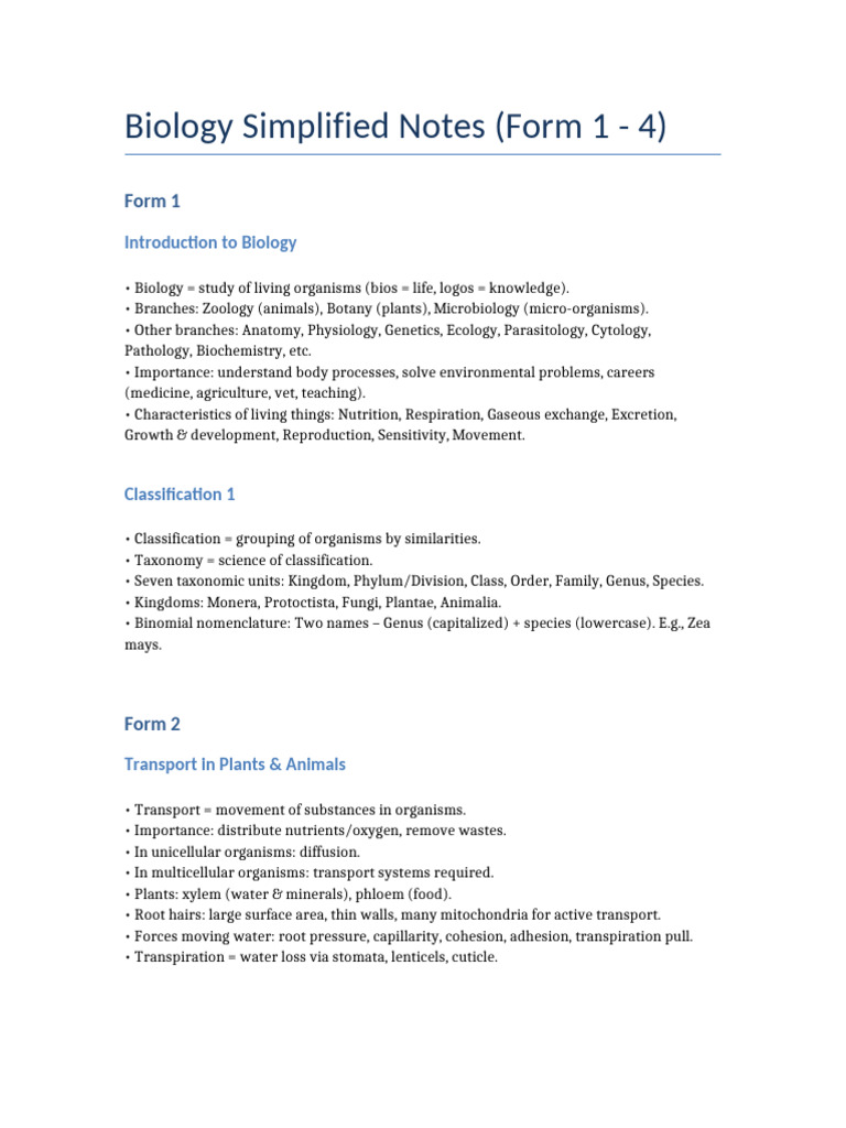 Simplified Biology Notes Form1-4 | PDF | Dominance (Genetics) | Zygosity