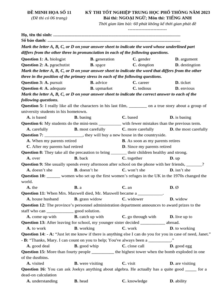 2023 English Exam Sample Paper | PDF | Vitamin | Shift Work