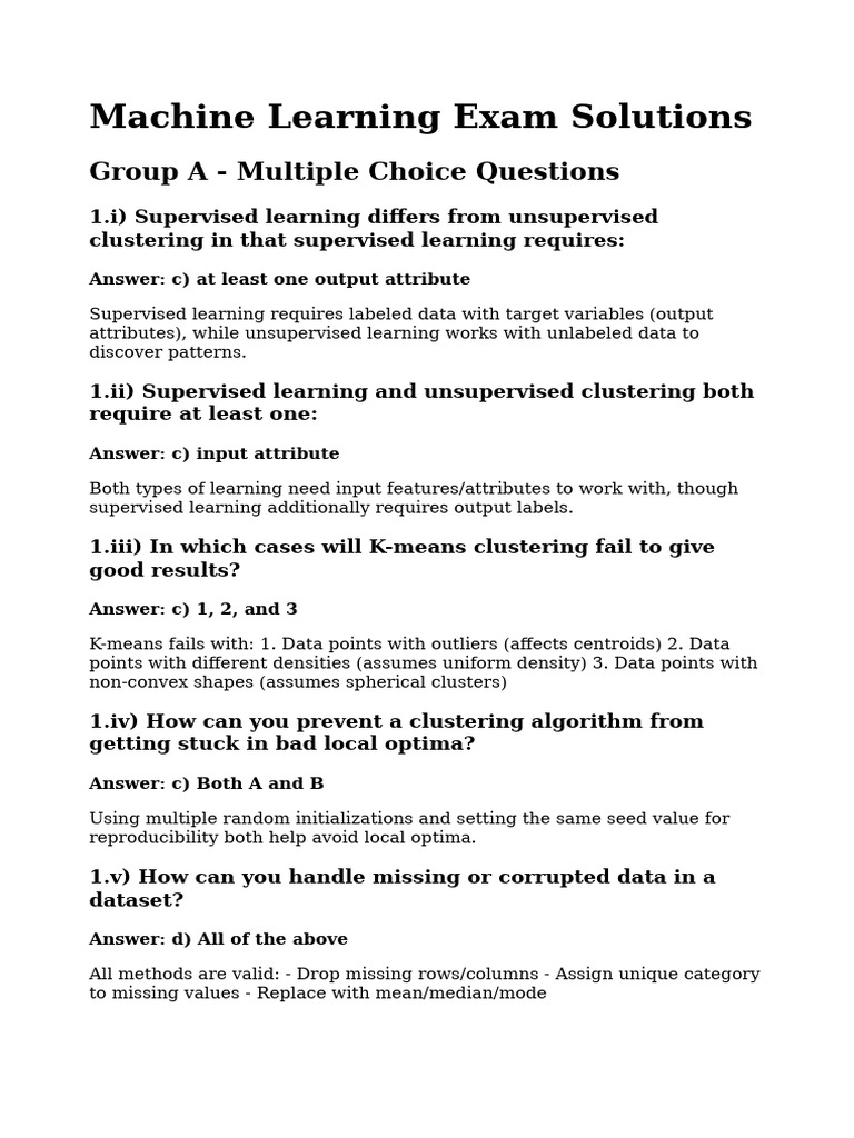 ML Exam Solutions | PDF | Machine Learning | Regression Analysis