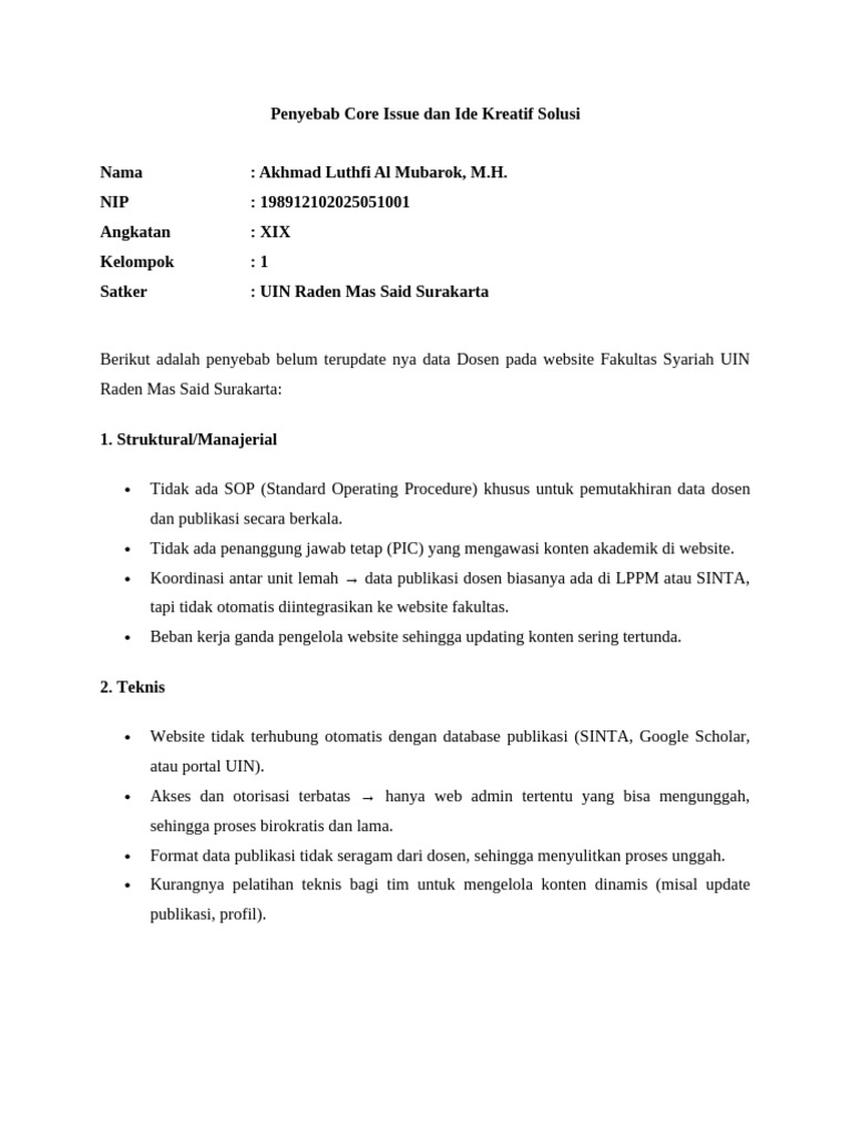 Penyebab Core Issue Dan Ide Kreatif Solusi | PDF