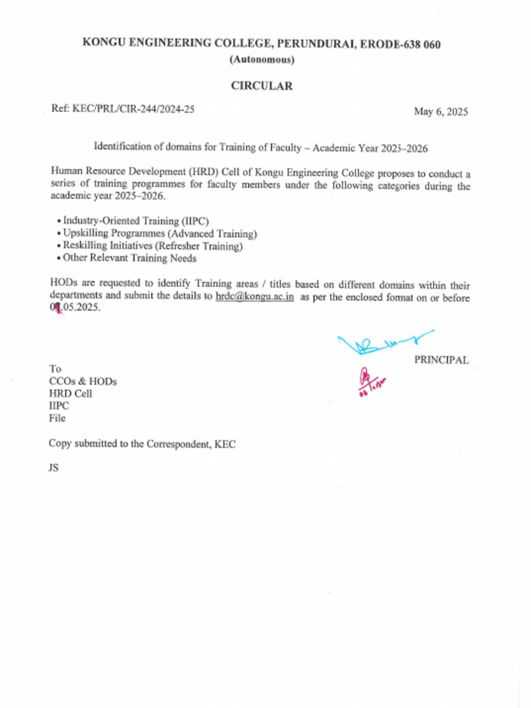 Circular 244 Identification of Domains For Training of Faculty 2025-26 ...