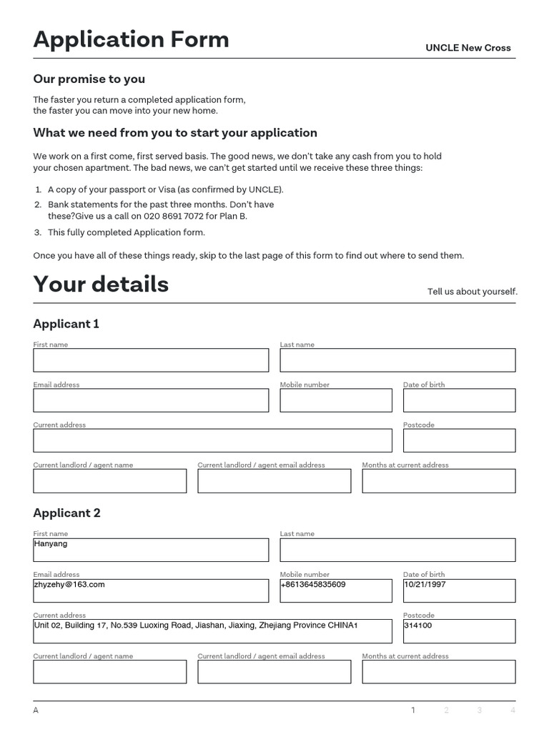 Tenant Application Form Instructions | PDF | Renting | Lease