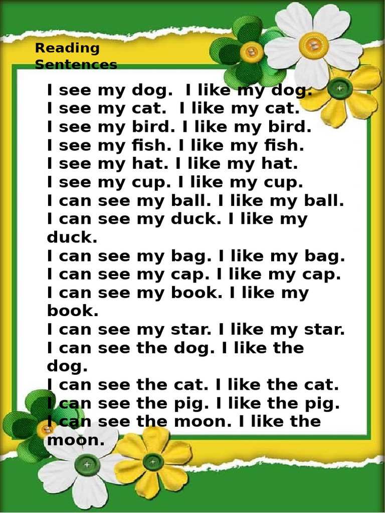 Simple Sentences for Kids' Reading | PDF