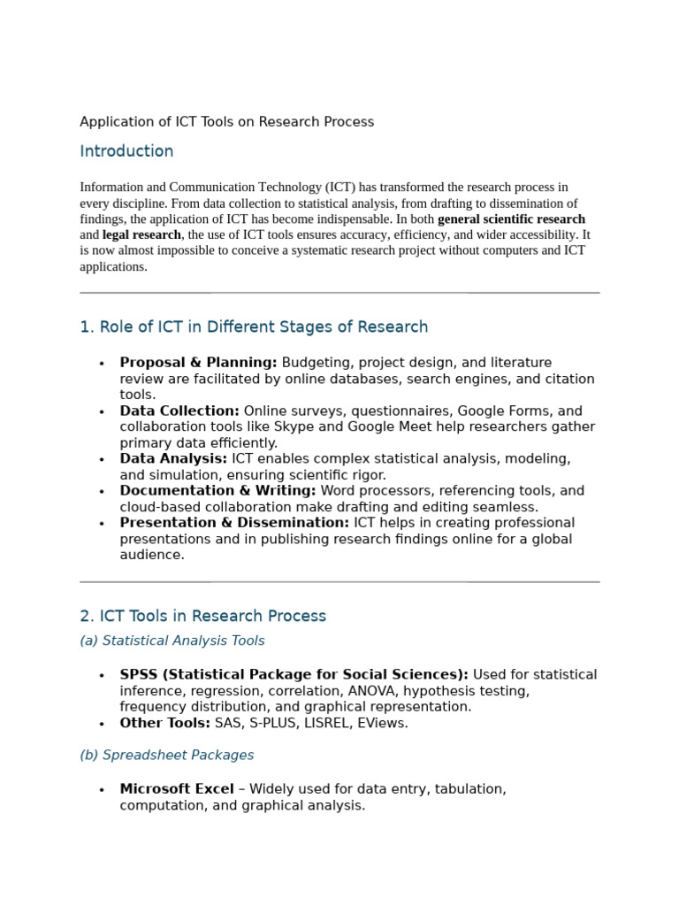 ICT Tools Transforming Research Process | PDF | Databases | Statistics