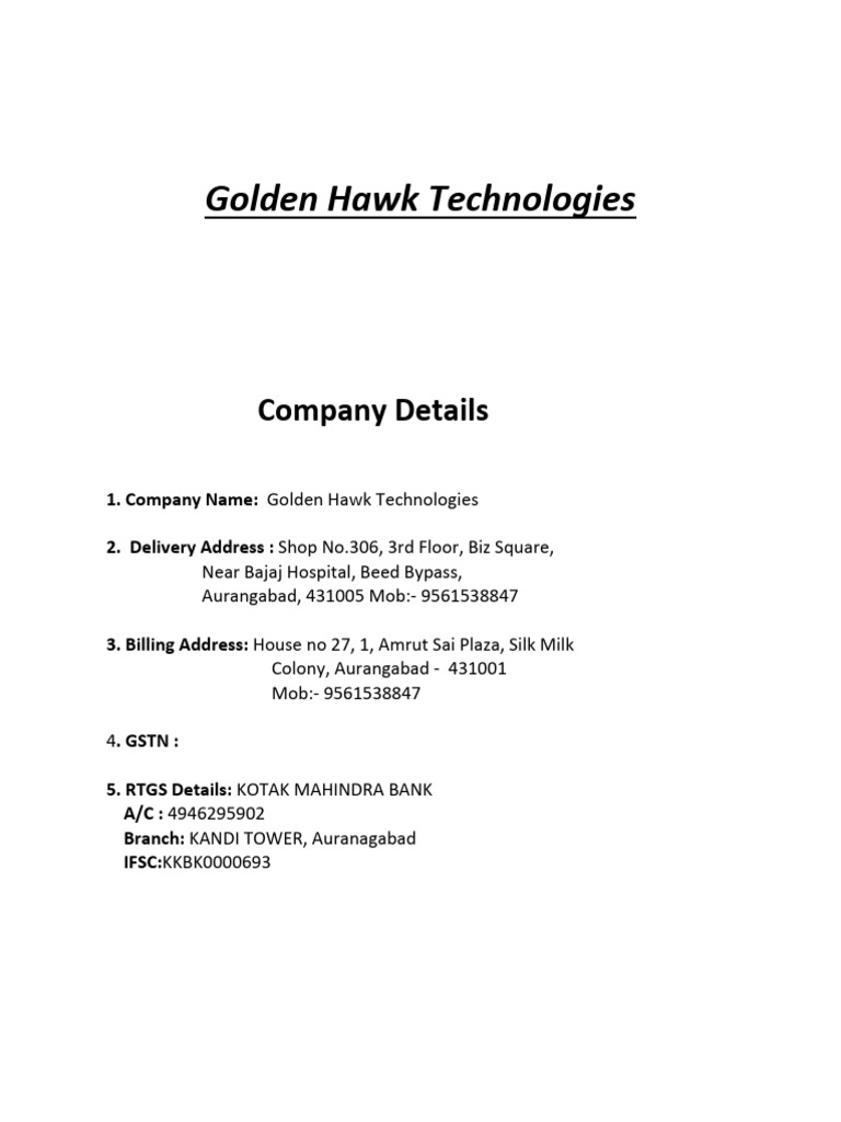 Golden Hawk Technologies Details | PDF