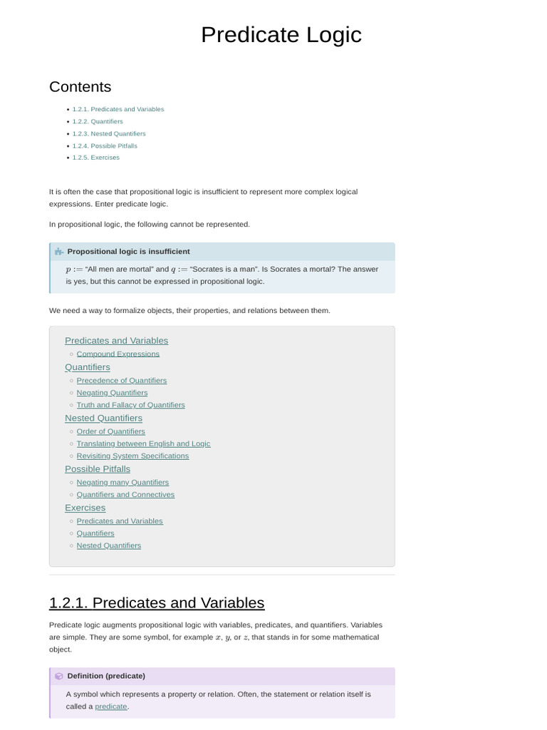1.2. Predicate Logic - Discrete Structures For Computing | PDF | First ...