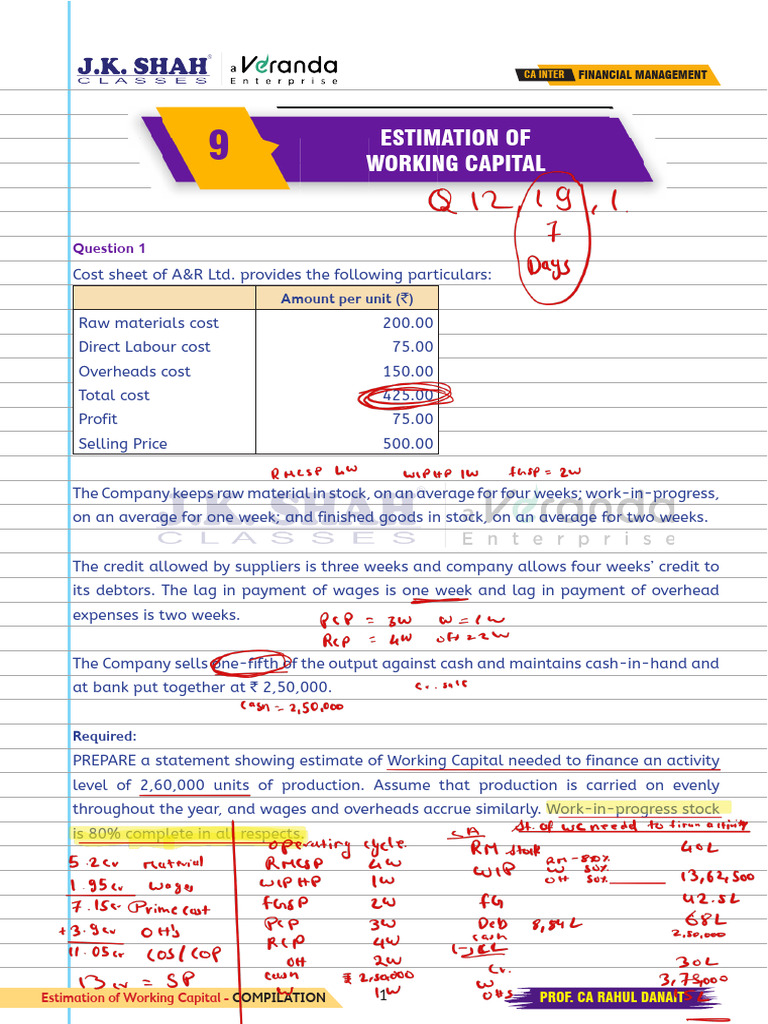 Working Capital Estimation Guide | PDF | Working Capital | Expense
