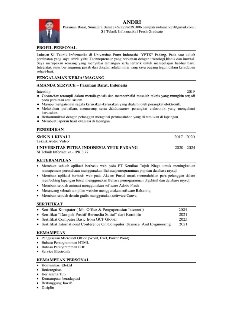 CV & Portofolio Andri | PDF