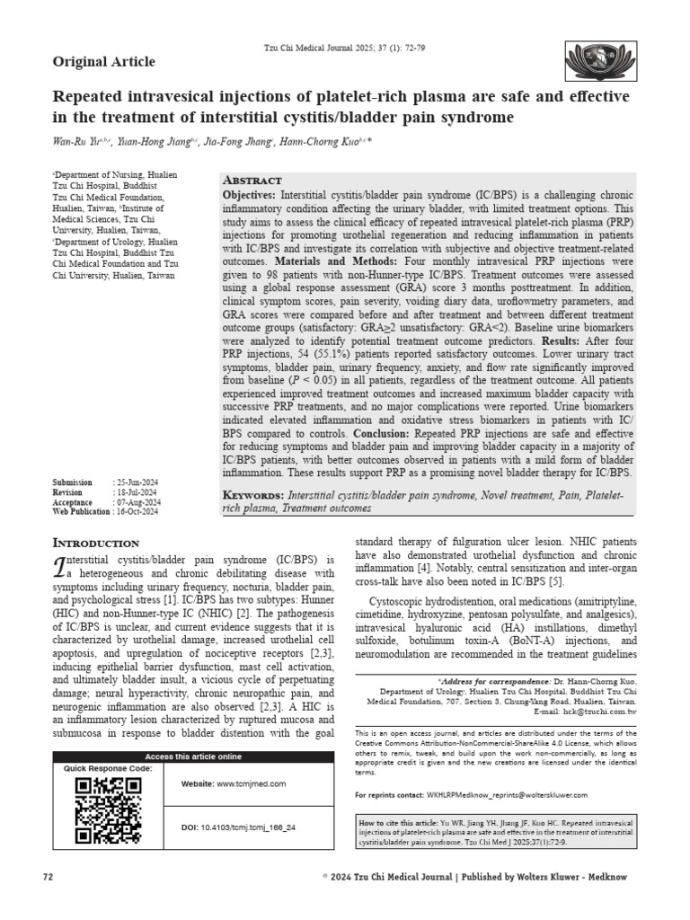 PRP en Cistitis Intersticial | PDF | Clinical Medicine | Diseases And ...