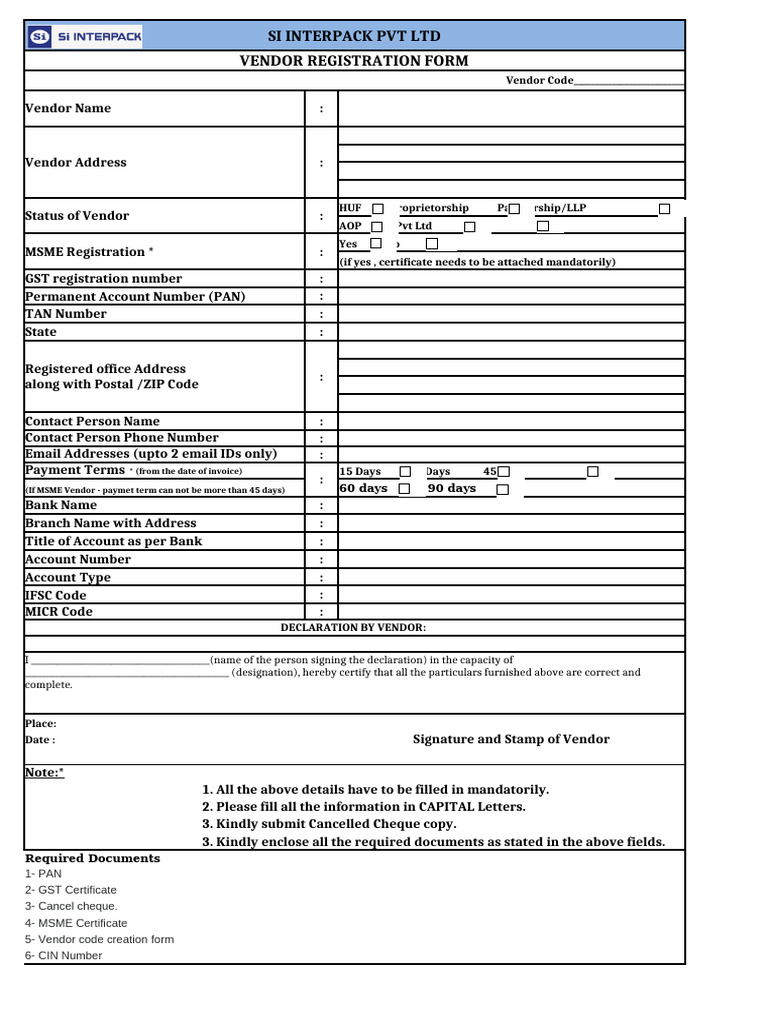 Vendor Registration Format | PDF