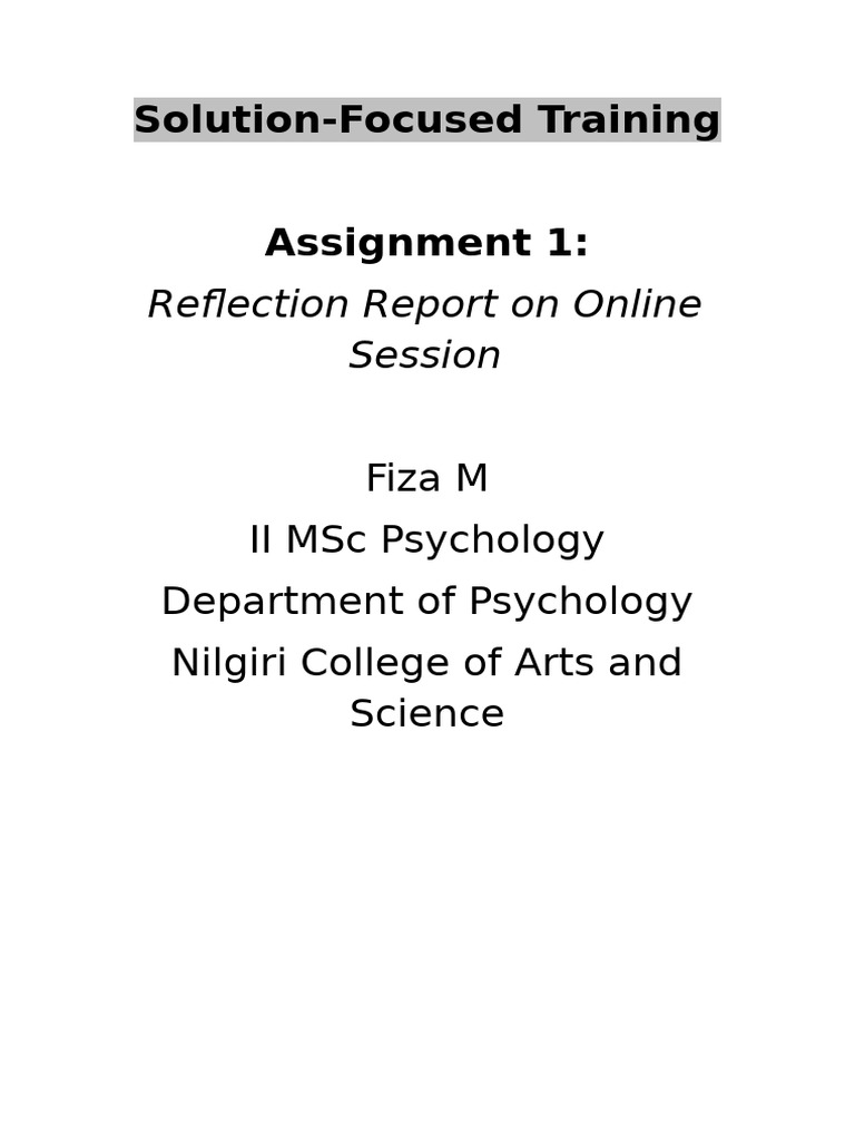 Solution-Focused Training Reflection Report | PDF