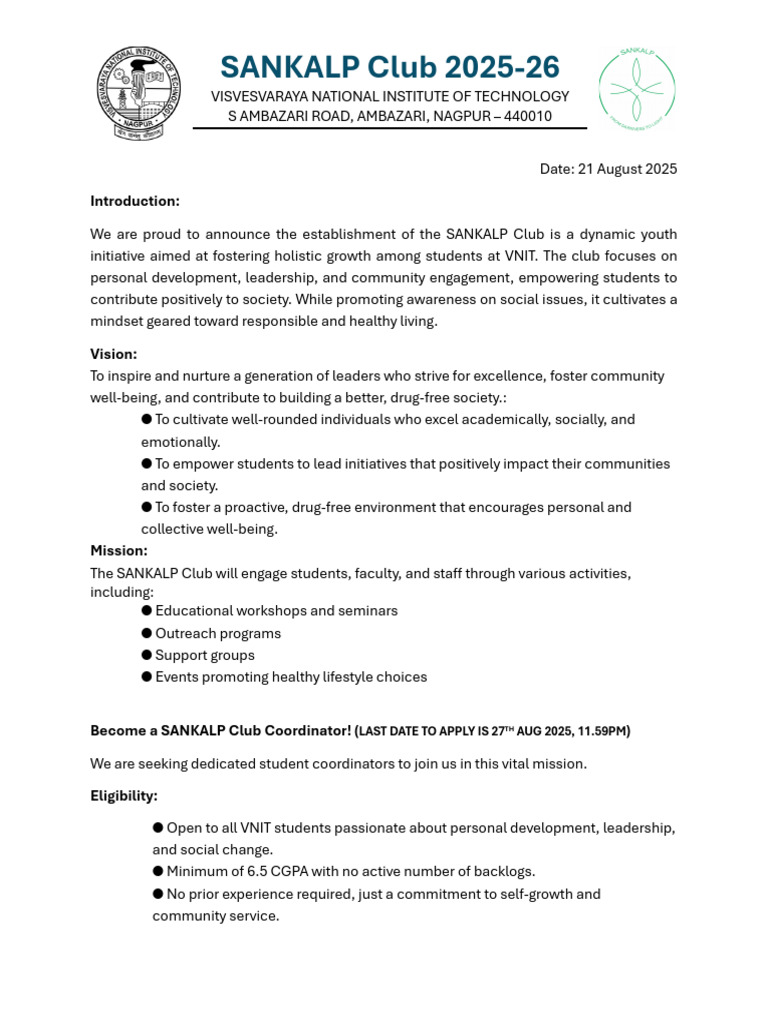 Sankalp Club Core Committee Notification | PDF | Mindfulness | Yoga