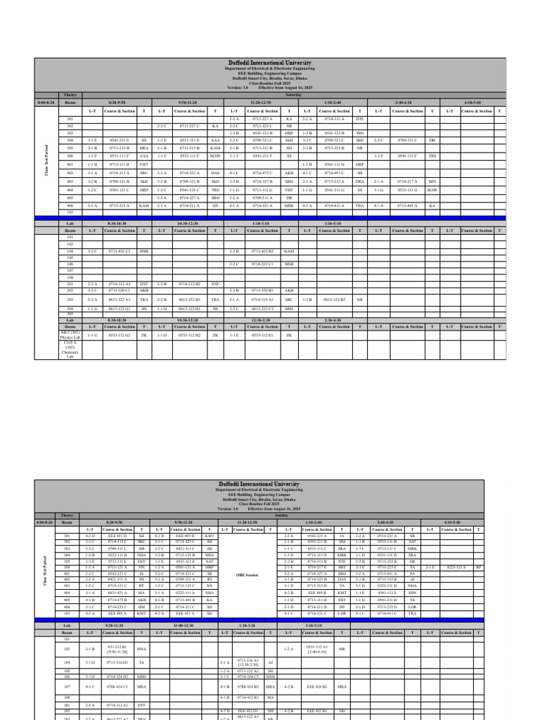EEE Class Routine-Fall'25 (Version 3.0) | PDF | Physical Sciences