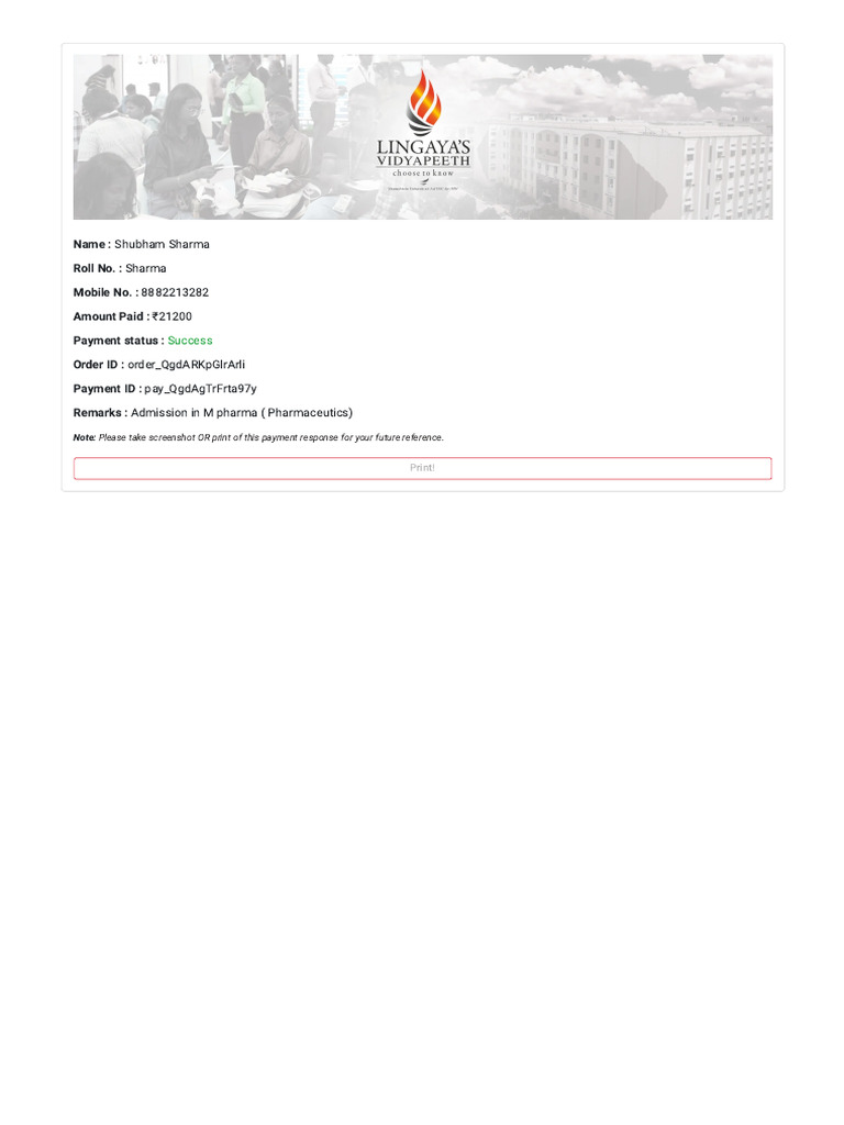 Payment Response - Lingaya's Vidyapeeth | PDF