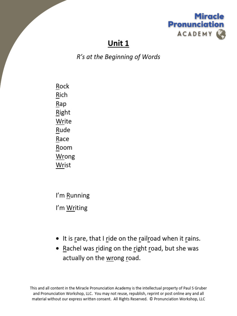 Unit 1 pronunciation of R | PDF