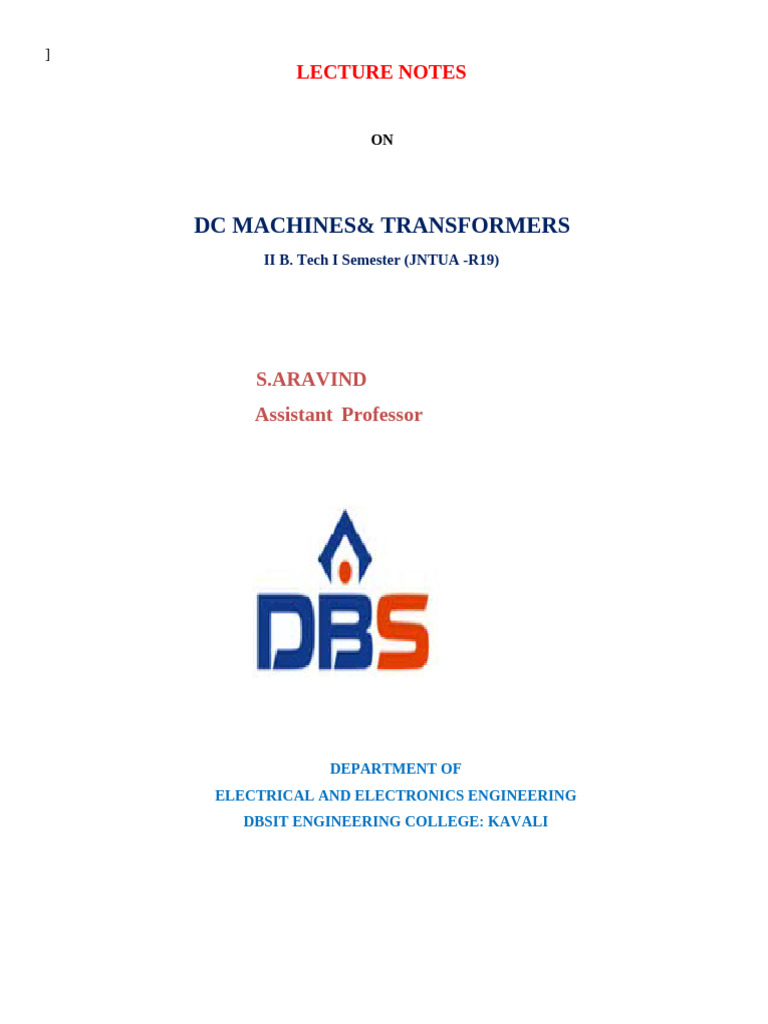 DC Machines & Transformers Lecture Notes | PDF | Magnetic Field ...