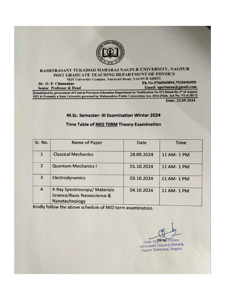 Rtmnu MSC Time Table | PDF