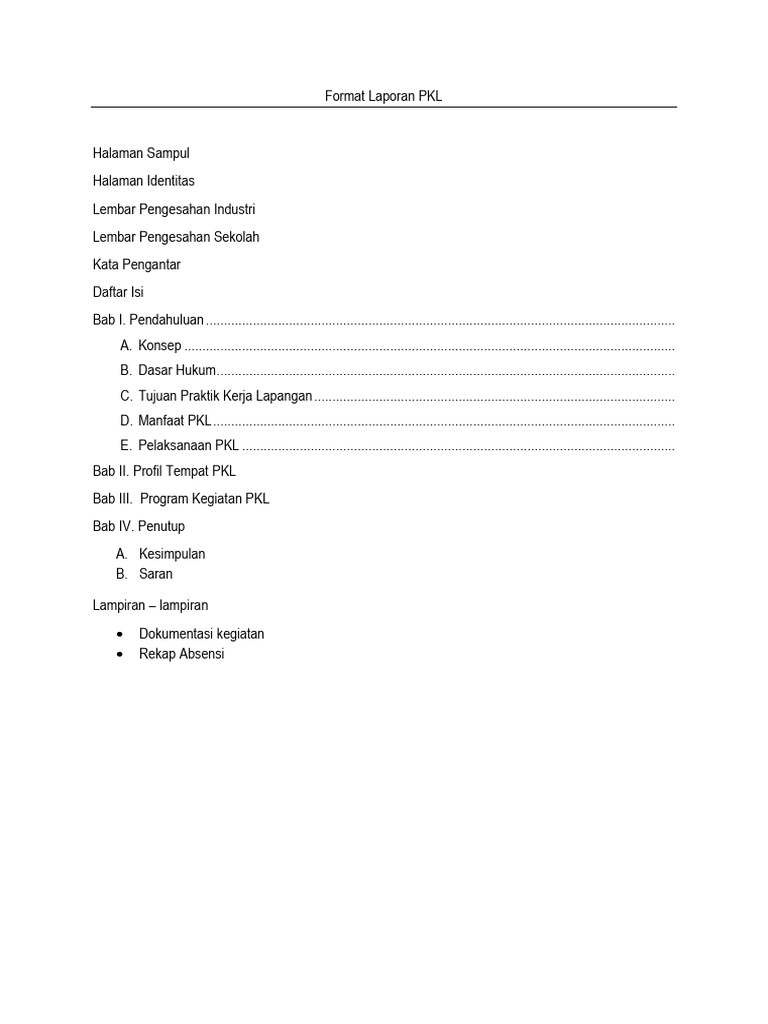 Panduan Format Laporan PKL Terstruktur | PDF
