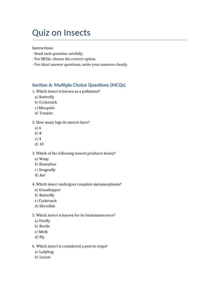 Insects Quiz | PDF