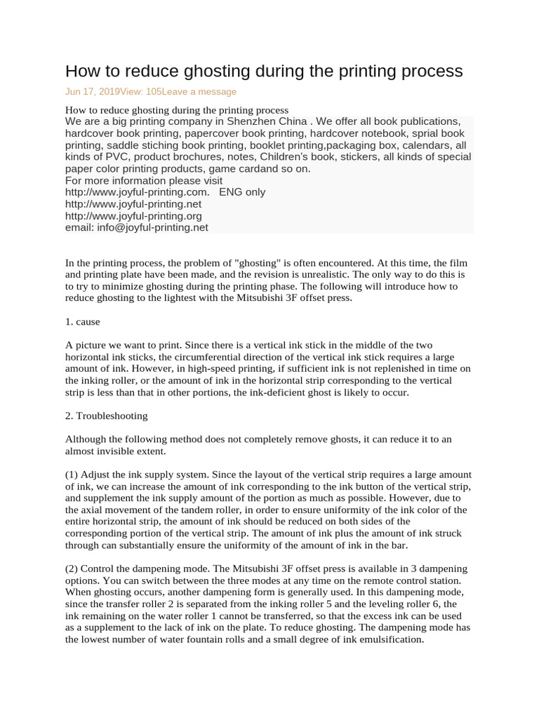 How To Reduce Ghosting During The Printing Process | PDF | Books ...
