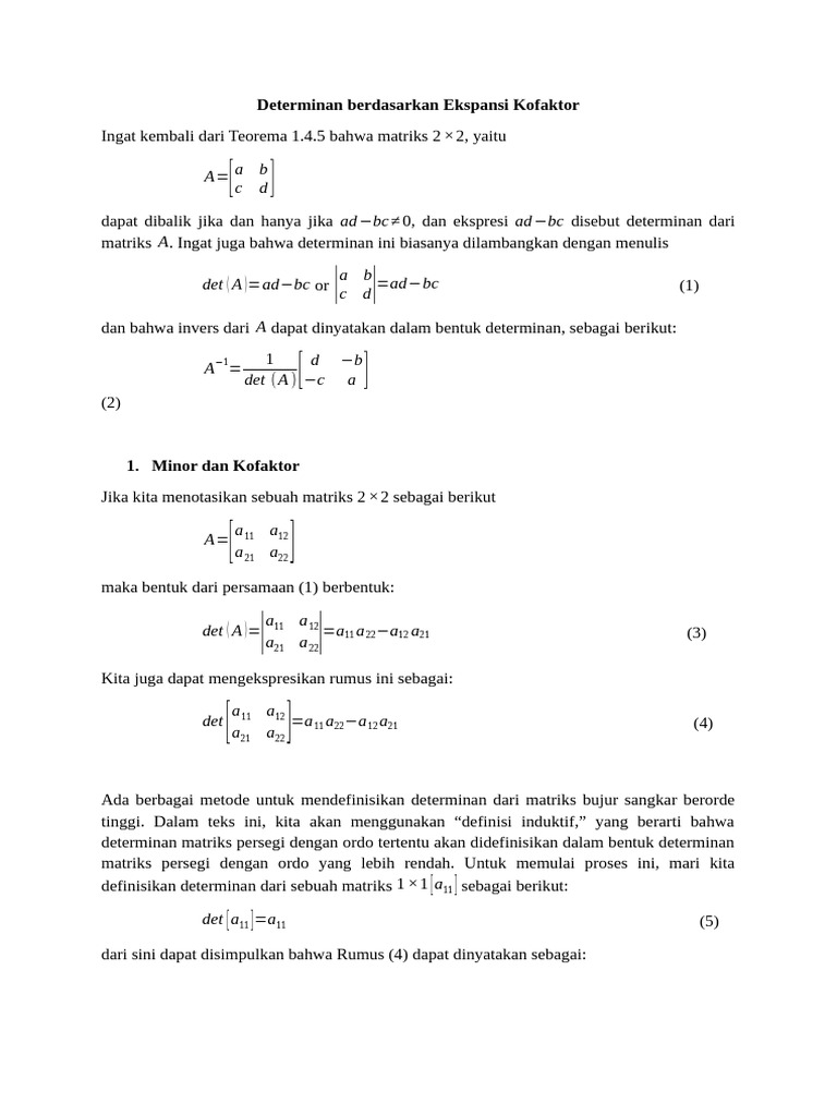 Contoh Ekspansi Kofaktor Matriks | PDF