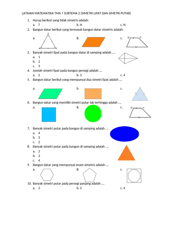 Latihan Matematika Simetri Lipat Dan Putar Kelas 3 | PDF