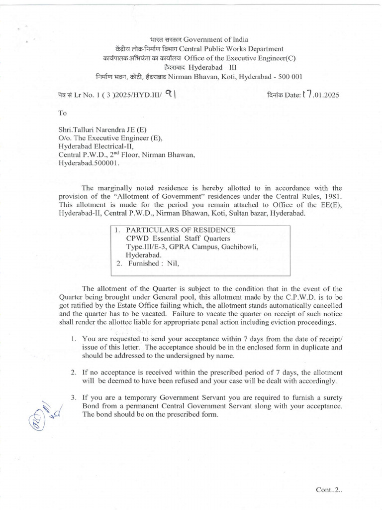 Govt Quarter Allotment | PDF