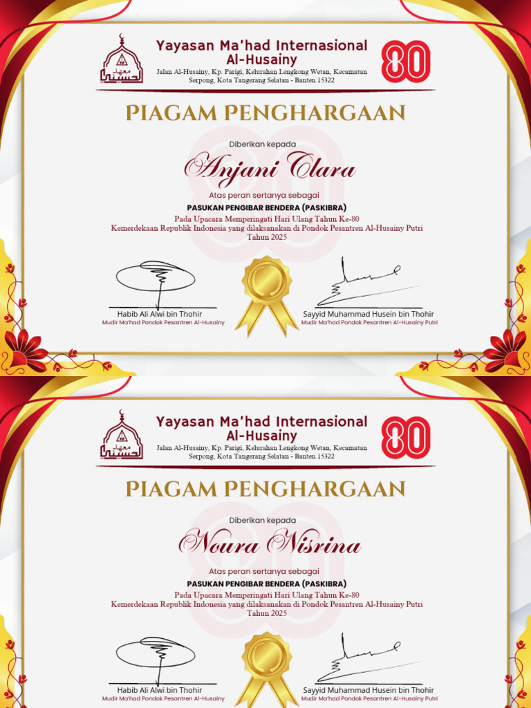 Piagam Paskibra HUT RI ke-80 2025 | PDF