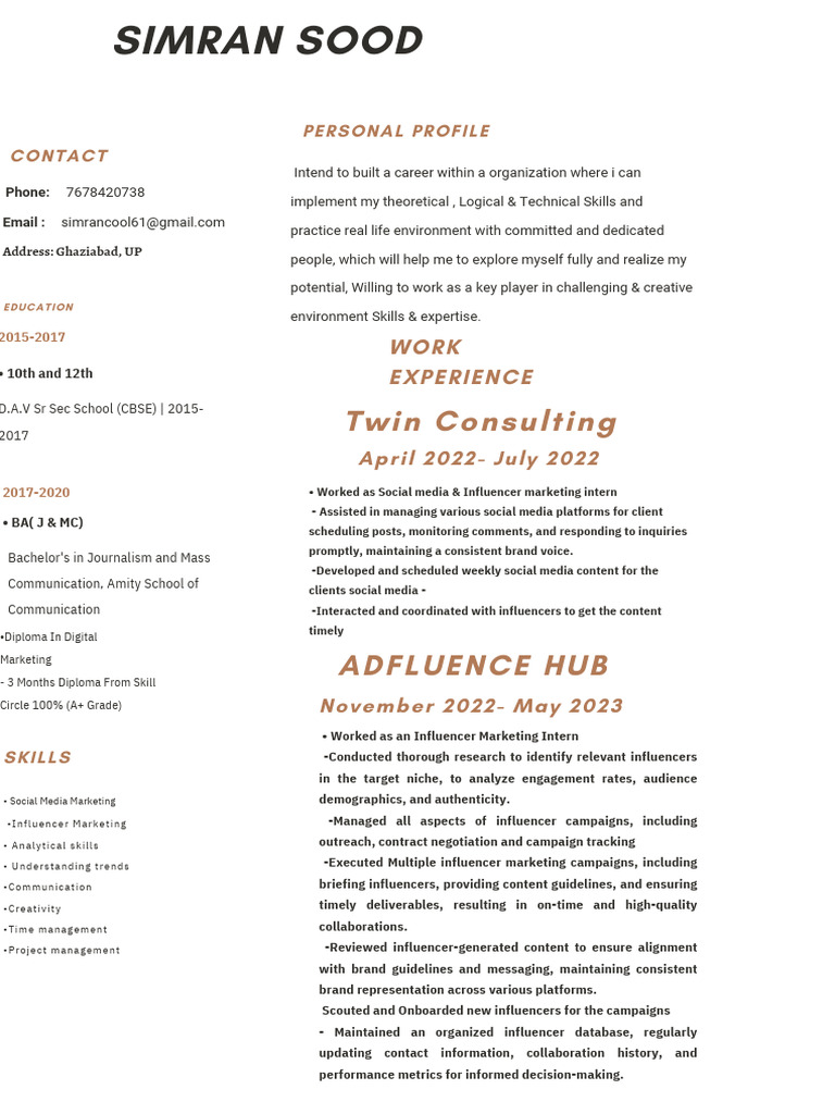 SIMRAN's Resume | PDF | Marketing | Social Media