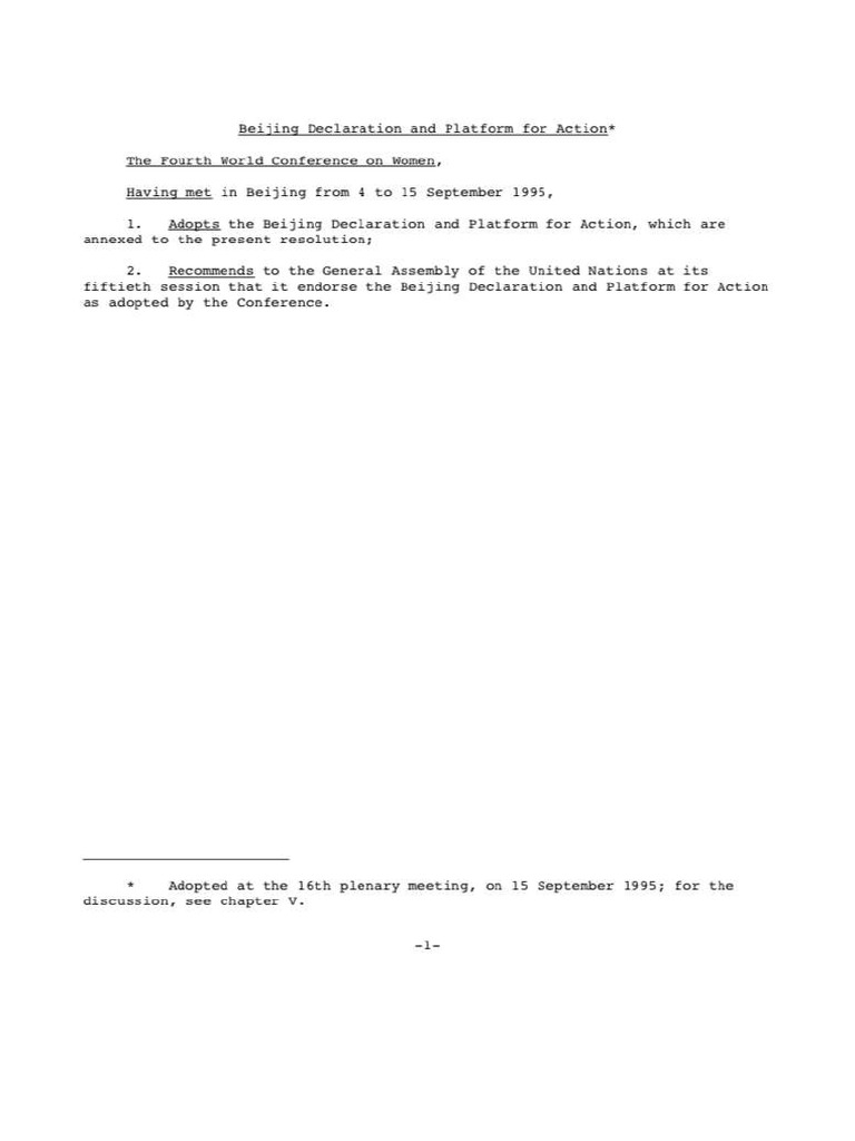 Beijing Platform For Action (1995) | PDF
