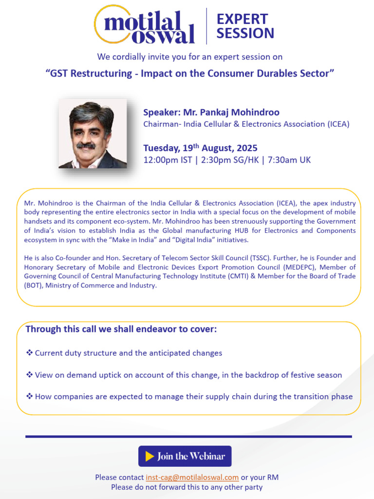 Invitation Expert Call - Mr. Pankaj Mohindroo, ICEA 19th August | PDF