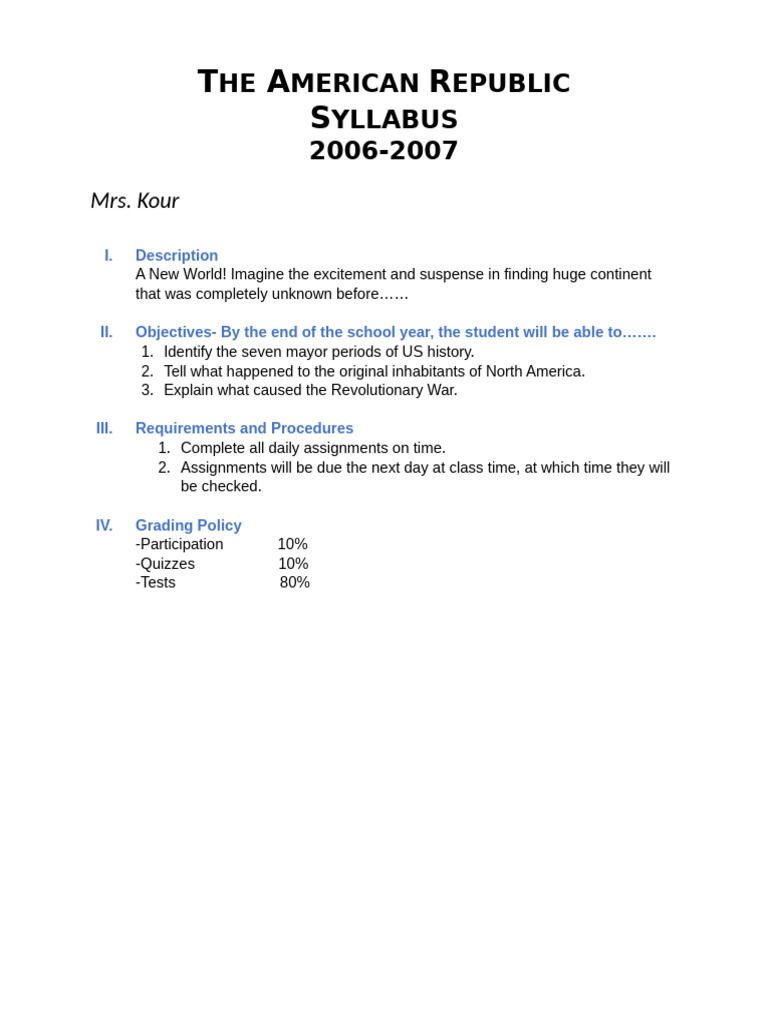 American Republic Syllabus 2006-2007 | PDF