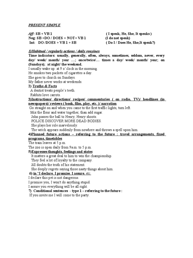 PRESENT SIMPLE rules | PDF | Perfect (Grammar) | Rules