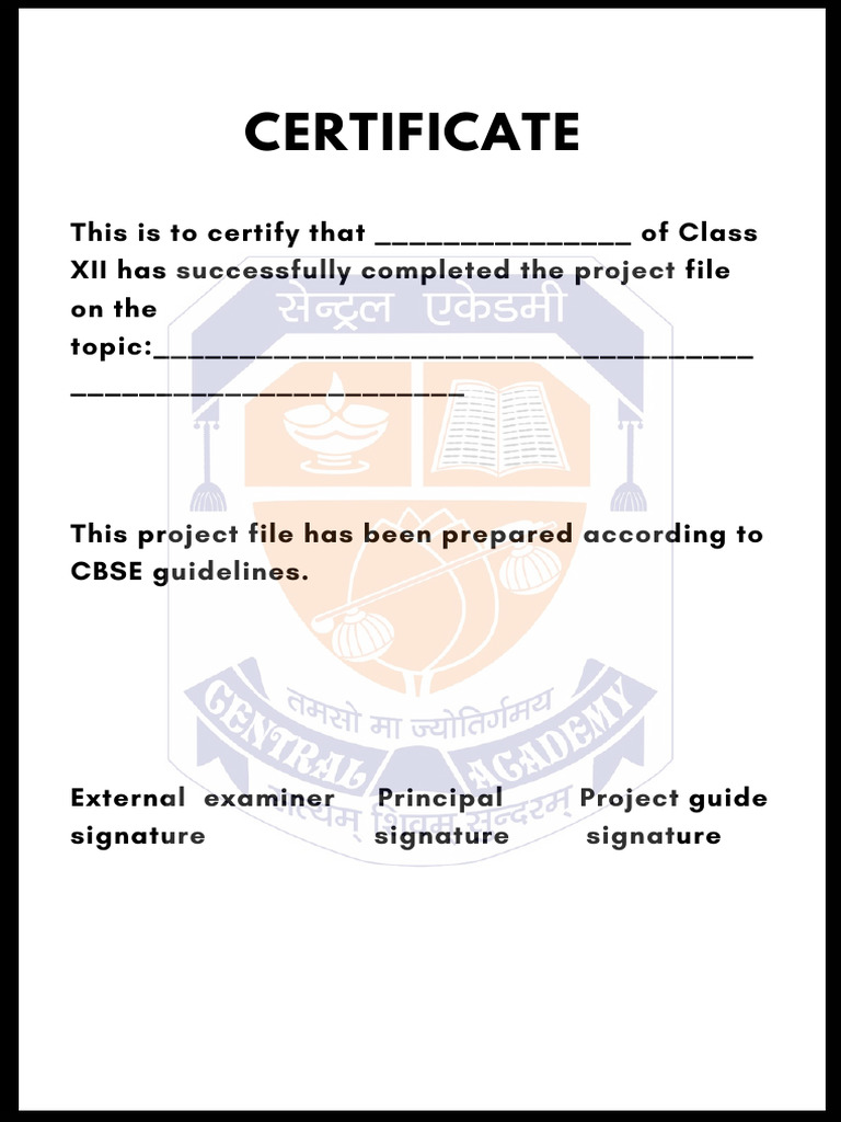 Certificate for Class 12 Project Guide | PDF