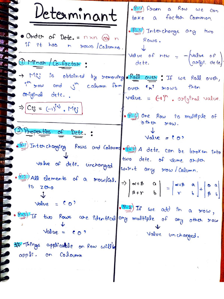 Determinants Formula Sheet | PDF