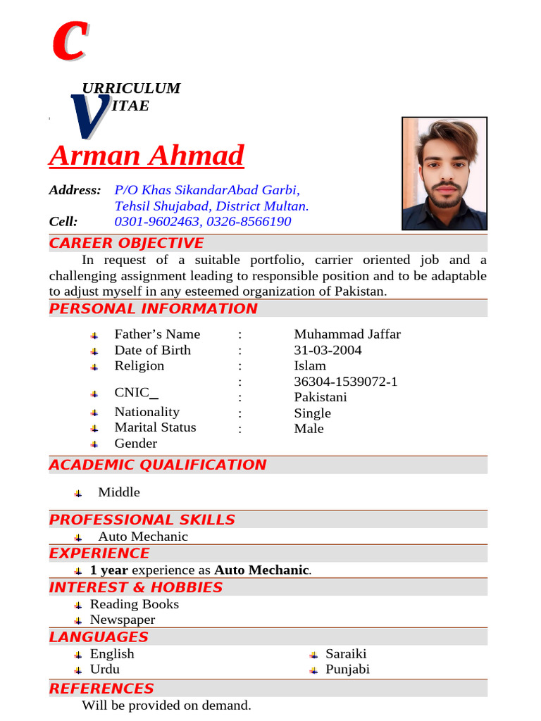 Arman Ahmad's Job Application Profile | PDF