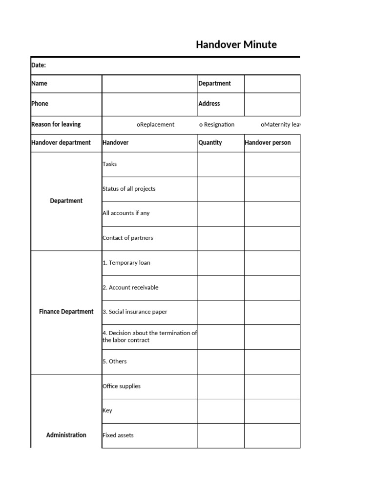 Handover Minute | PDF