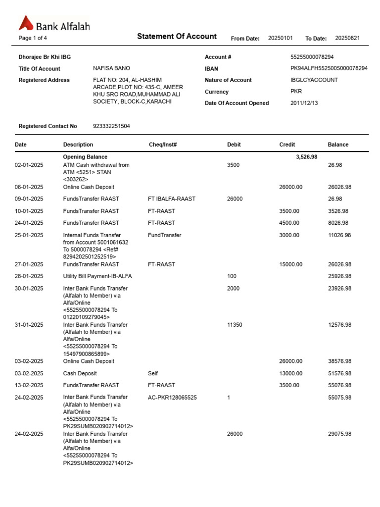 Statement of Account | PDF | Banks | Cheque