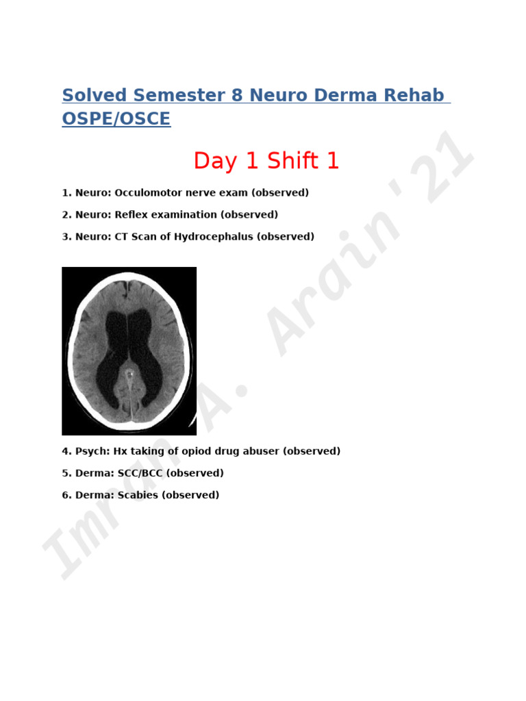 Neuro and Psychiatry (Small PMRG) OSCE Compiled and Solved | PDF ...