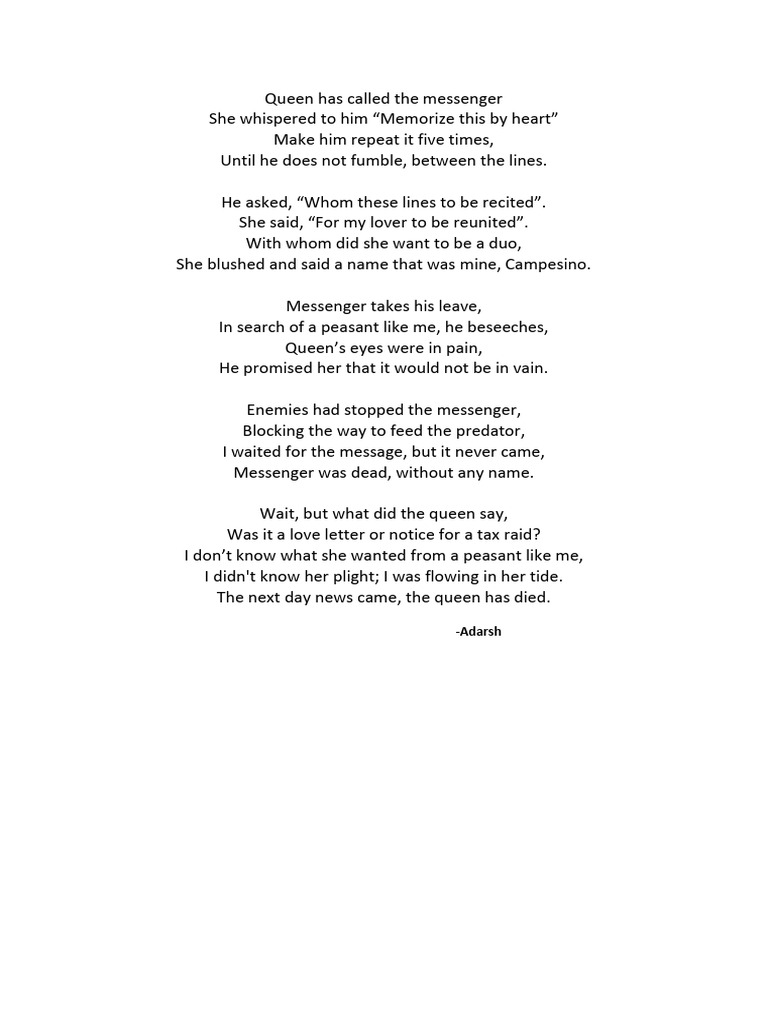 Queen's Message to a Peasant Lover | PDF