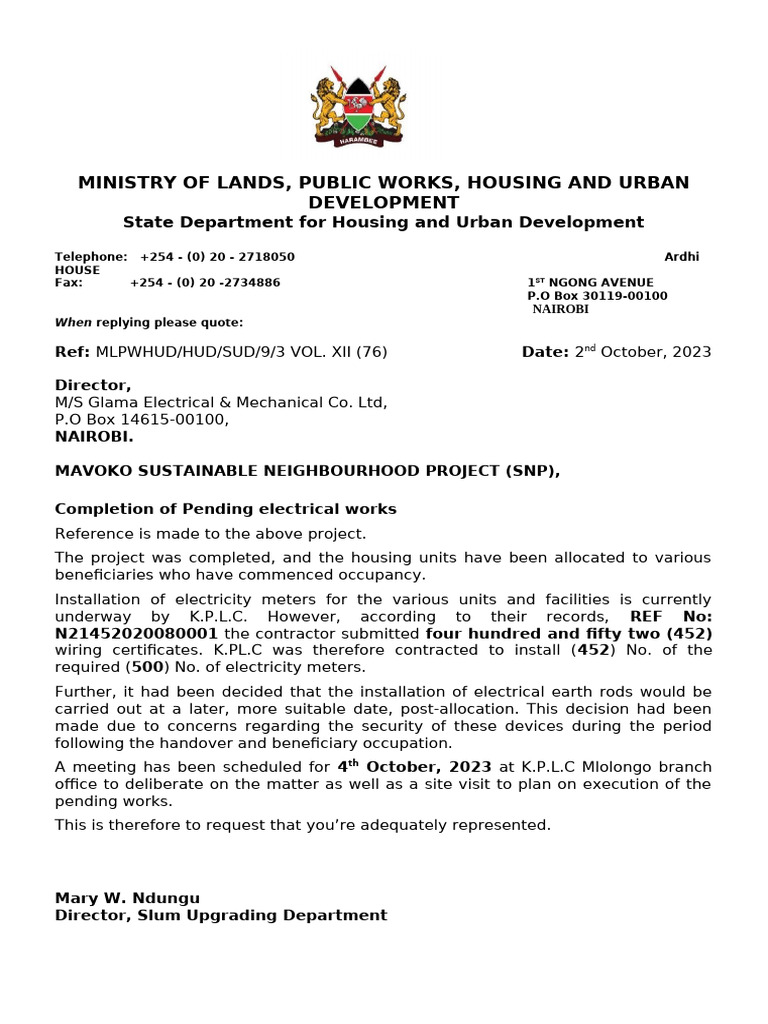 Completion Update: Maboko SNP Electrical Works | PDF