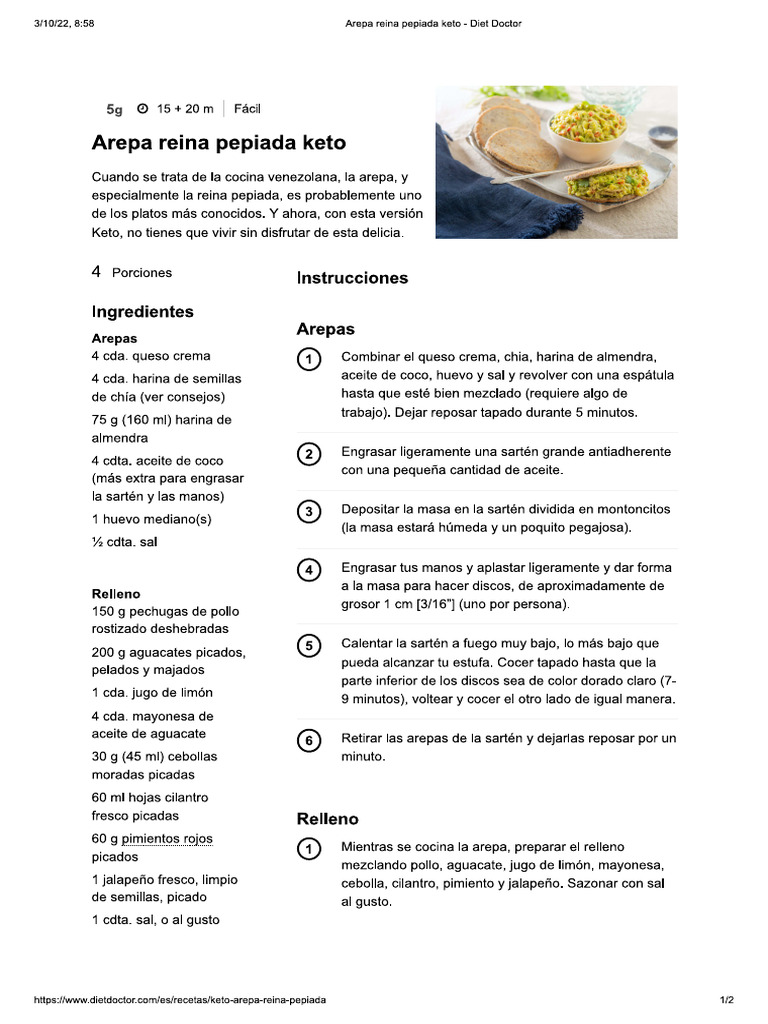 Arepa Reina Pepiada Keto - Diet Doctor | PDF