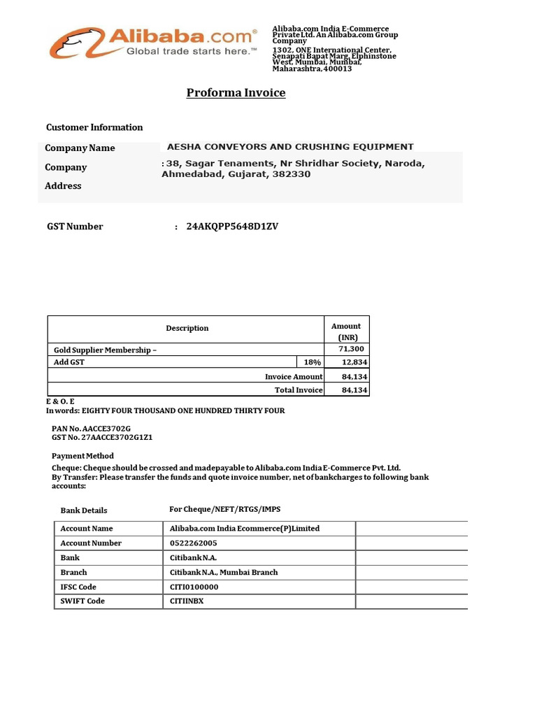 Aesha Conveyors and Crushing Equipment Pi | PDF | Invoice | Banking