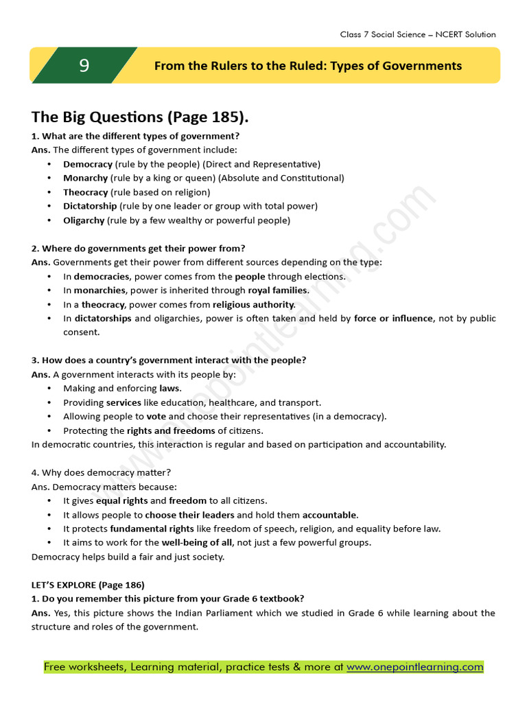 Types of Government Explained for Class 7 | PDF | Democracy | Political ...