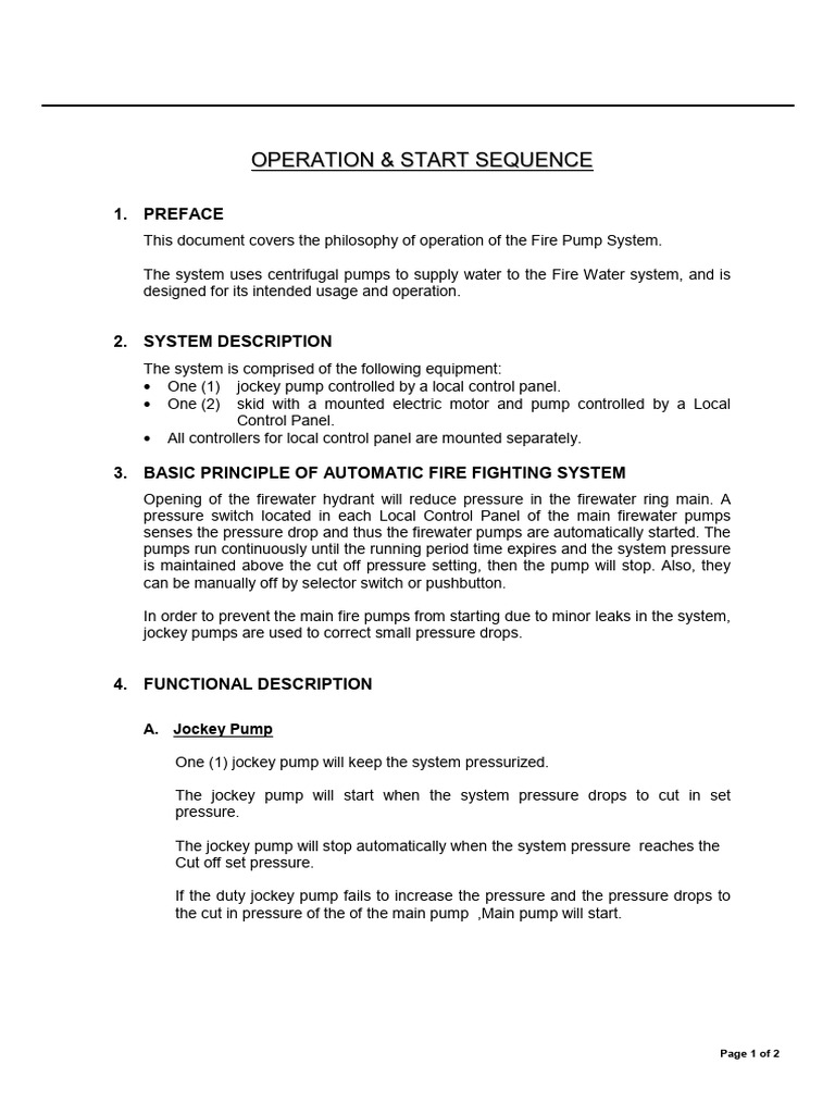 Fire Pump Operation and Start Sequence | PDF | Pump | Valve