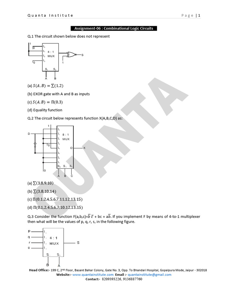Assignment-06 Combinational Logic Circuits - 25925485 - 2024 - 04!01!08 - 29 | PDF | Electronic ...