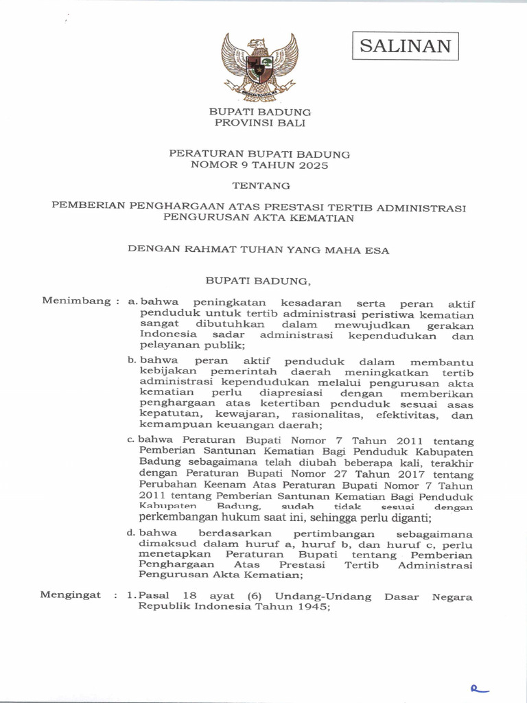 Perbup. No. 9 Th. 2025 | PDF